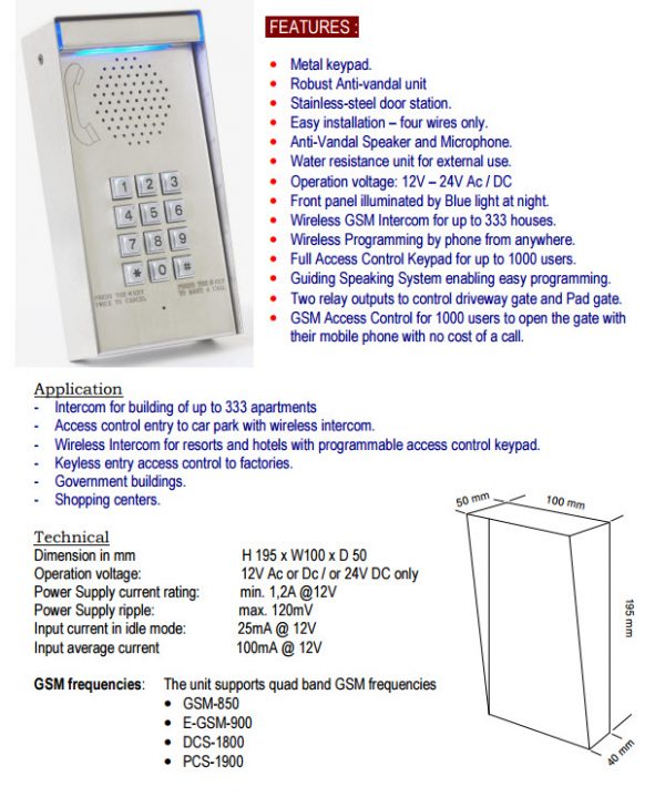 GSM Intercom with Access Control Functions | Serious Security Sydney ...